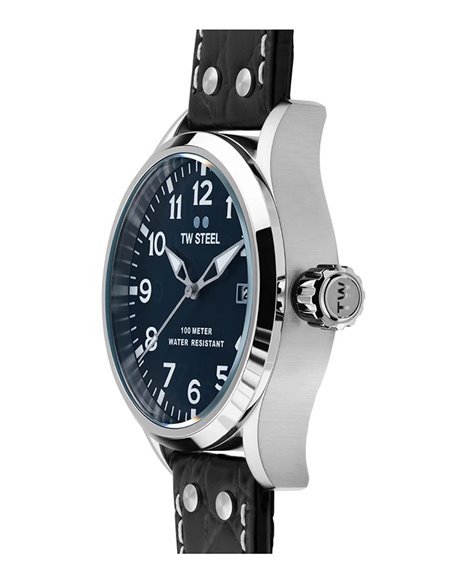 Tw Steel Watch VS100 Volante Black Leather Strap