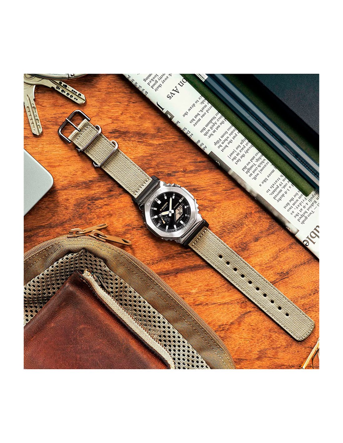 Casio Watch GM-2100C-5AER G-SHOCK Utility Metal Beige Fabric Strap